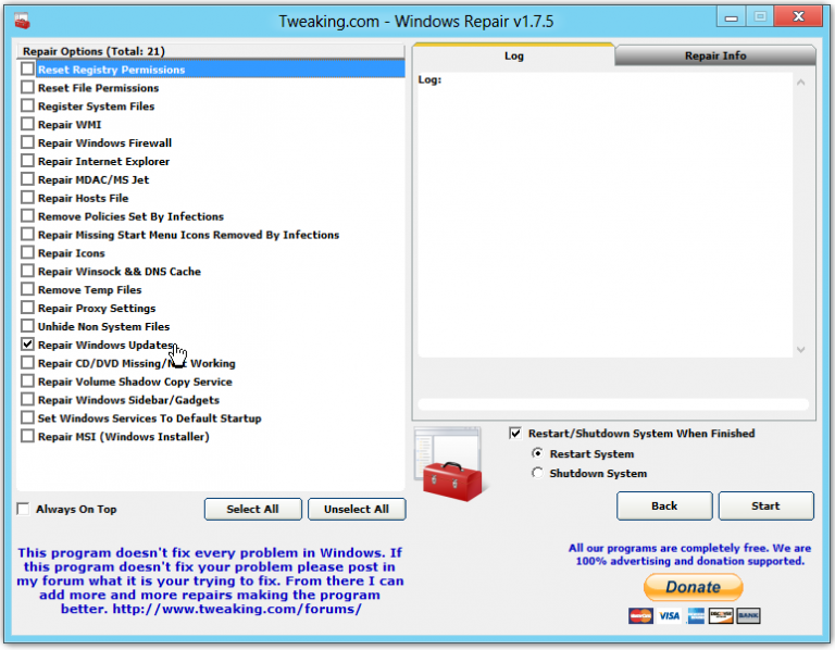 Tweaking Windows Repair 4.0.9 Free Download